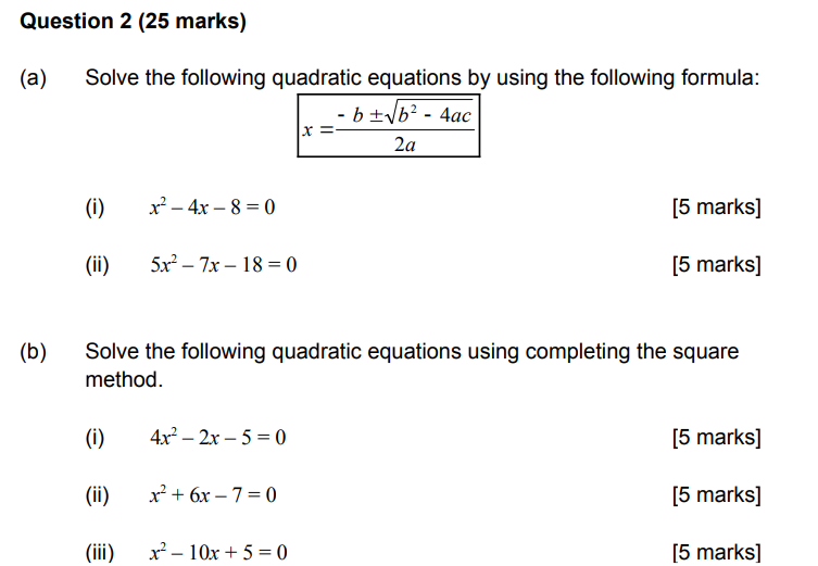 Solved Solve the following quadratic equations by using the | Chegg.com