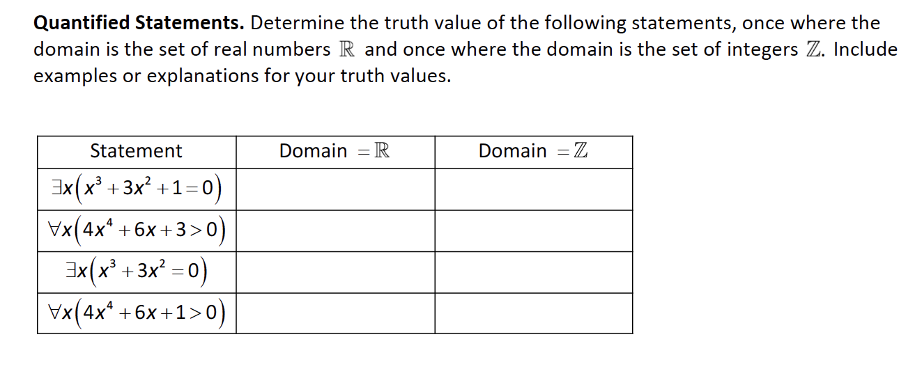 Solved Quantified Statements. Determine the truth value of | Chegg.com