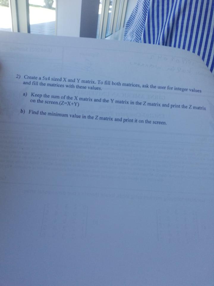 Solved 2) Create a 5x4 sized X and Y matrix. To fill both | Chegg.com