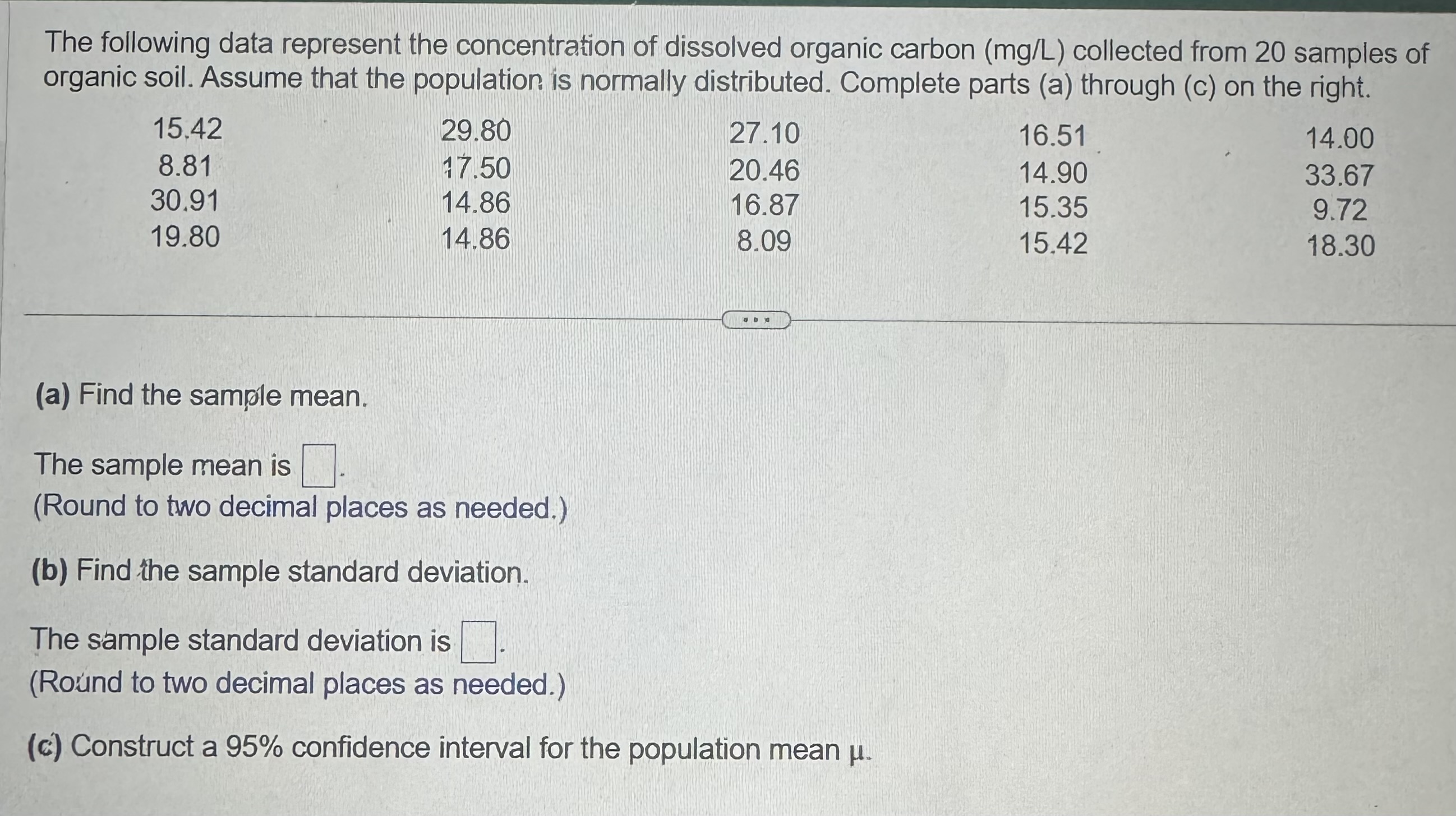 Solved The following data represent the concentration of | Chegg.com