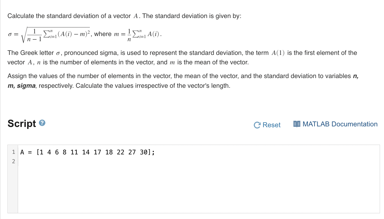 Solved Calculate the standard deviation of a vector A. The | Chegg.com