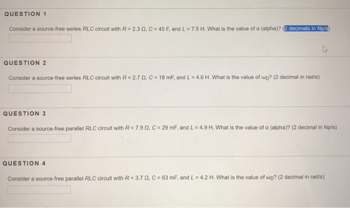 Solved QUESTION 1 Consider a source-free series RLC circuit | Chegg.com
