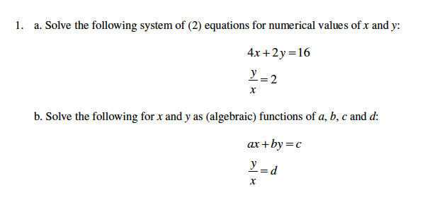 Solved 1. a. Solve the following system of (2) equations for | Chegg.com