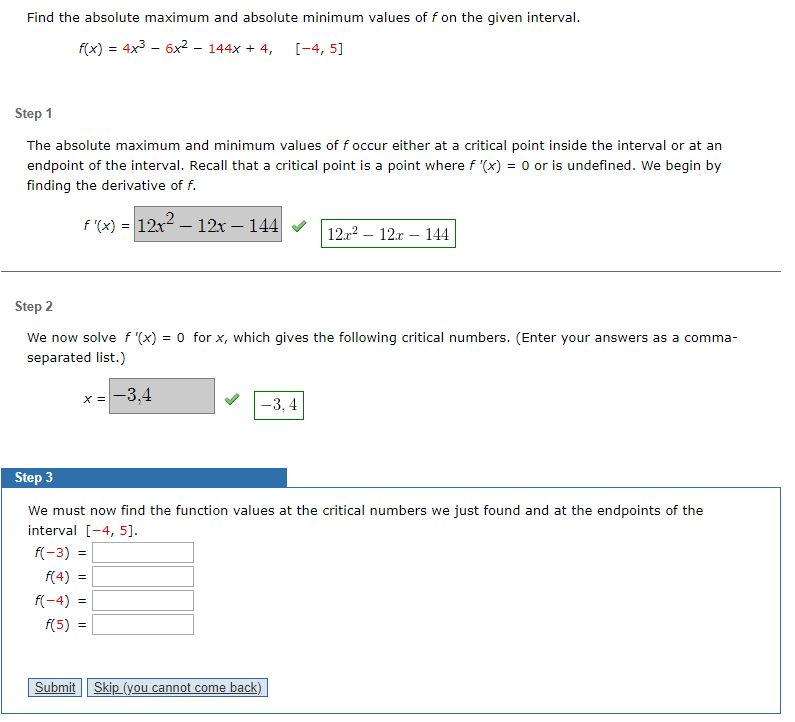 Solved Find The Absolute Maximum And Absolute Minimum Values