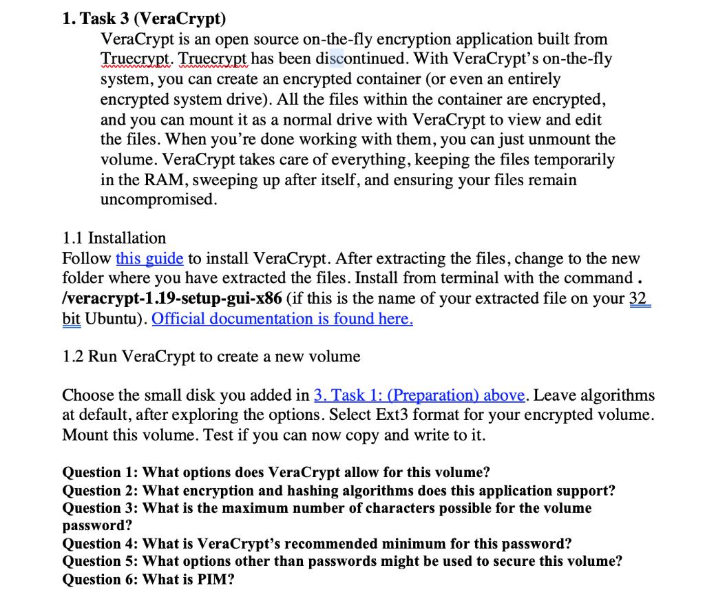Solved 1 Task 3 Veracrypt Veracrypt Is An Open Source 