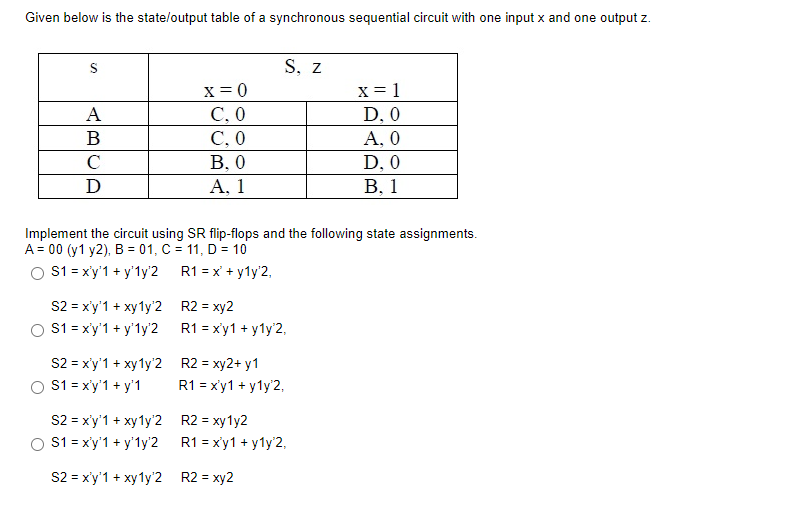 Solved Given below is the state/output table of a | Chegg.com