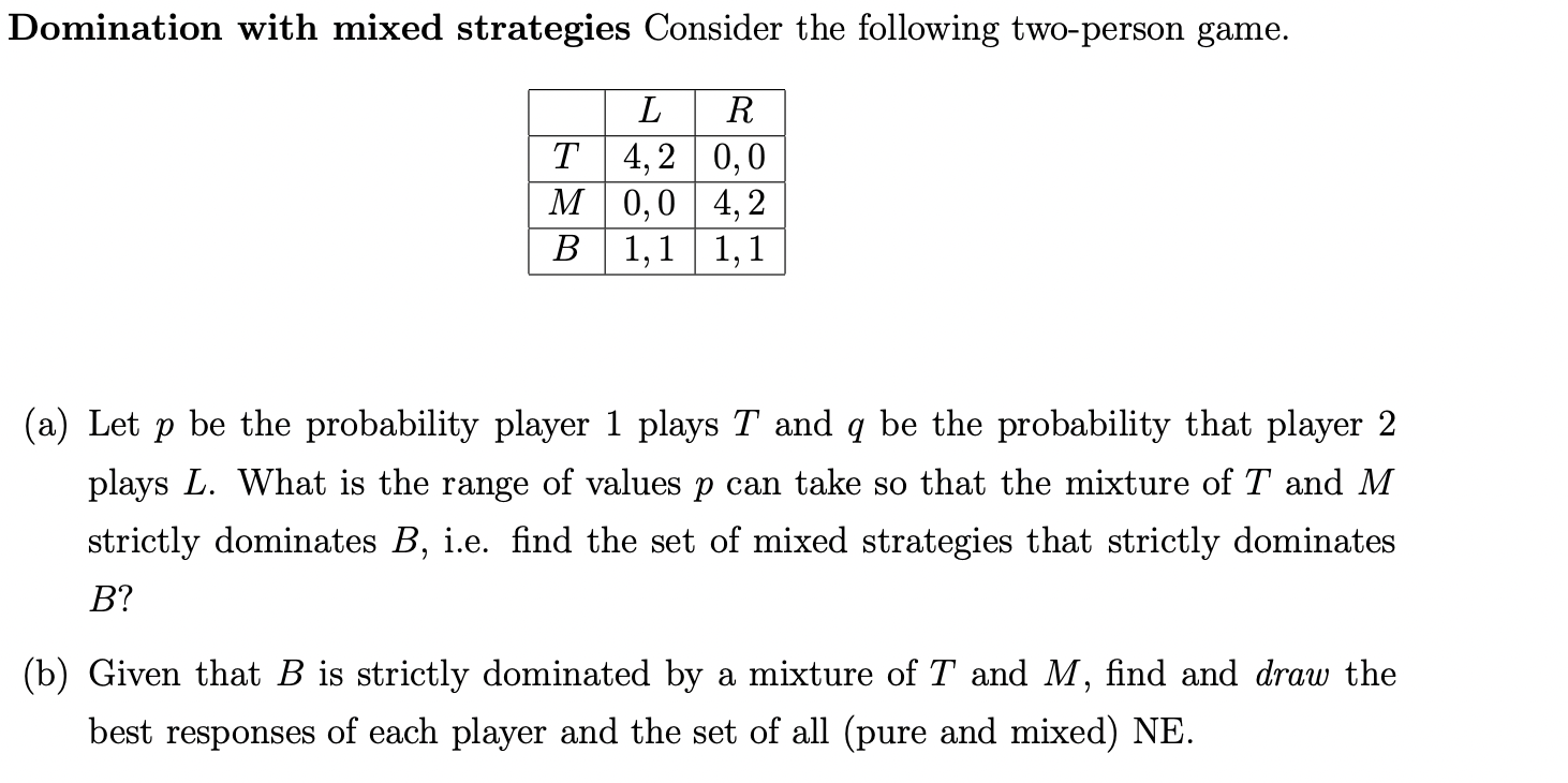 Solved Domination with mixed strategies Consider the | Chegg.com