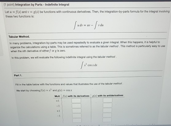 Solved 11 point) Integration by Parts - Indefinite Integral | Chegg.com