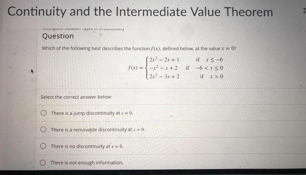 Solved Continuity and the Intermediate Value Theorem | Chegg.com