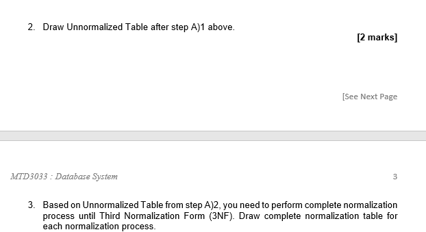 Solved 2. Draw Unnormalized Table after step A)1 above. [2 | Chegg.com
