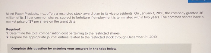 Solved Allied Paper Products, Inc., offers a restricted | Chegg.com