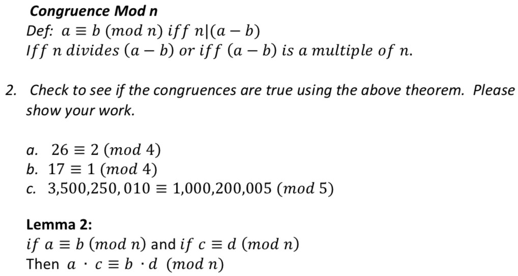 Solved Congruence Modn Def A B mod N Iff N a B Iff Chegg Solved Congruence Modn Def A B mod N Iff N a B Iff Chegg