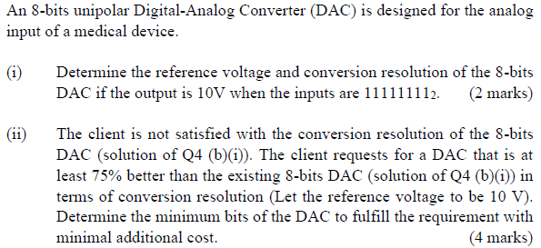 Solved An 8-bits unipolar Digital-Analog Converter (DAC) is | Chegg.com