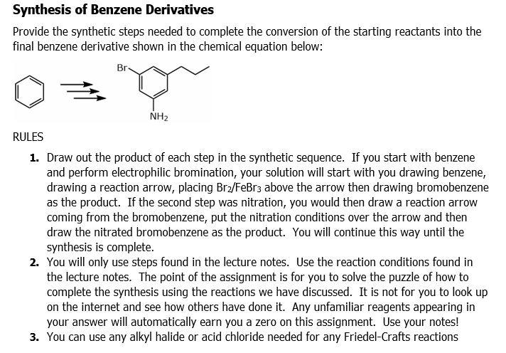 Solved Synthesis of Benzene Derivatives Provide the | Chegg.com