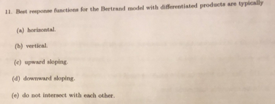 Solved 11. Best response functions for the Bertrand model | Chegg.com