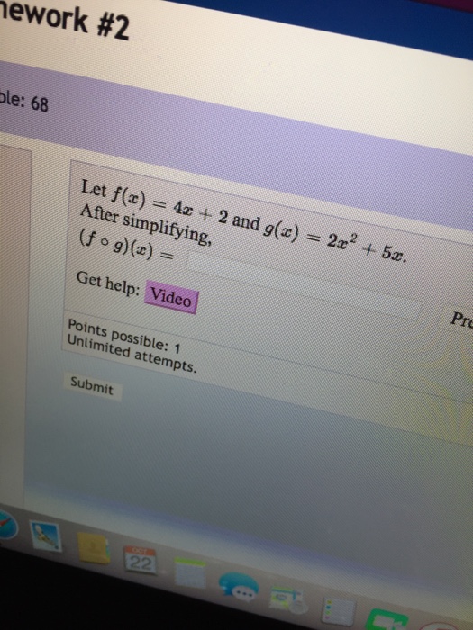 Solved Let f(x) = 4x + 2 and g(x) = 2x^2 + 5x , (f o g) (x) | Chegg.com