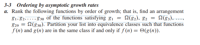 Solved 3-3 Ordering by asymptotic growth rates a. Rank the | Chegg.com