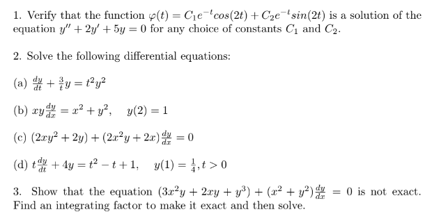 Solved 1. Verify that the function | Chegg.com