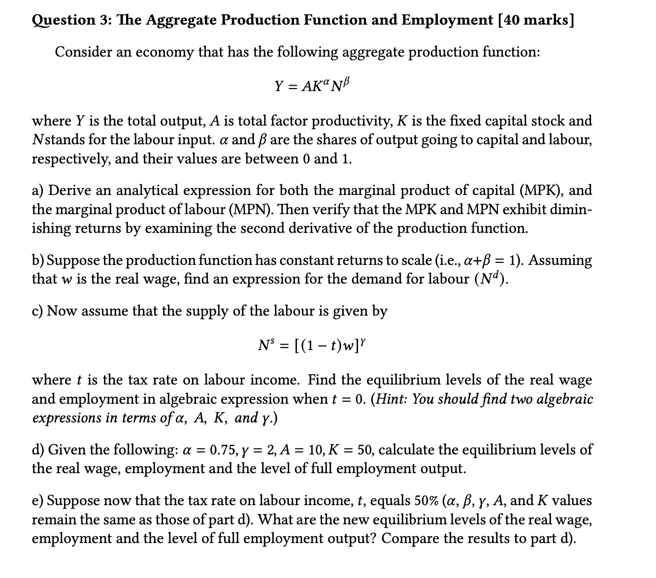 Solved Question 3: The Aggregate Production Function and | Chegg.com