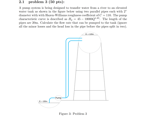 Solved 2.1 problem 3 (50 pts): A pump system is being | Chegg.com