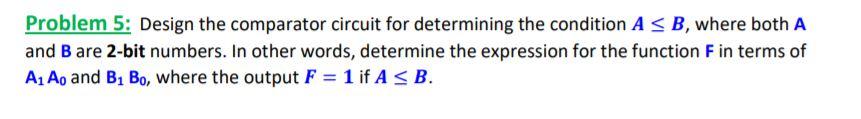 Solved Problem 5: Design the comparator circuit for | Chegg.com