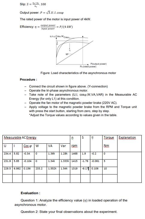 Solved PART 2-LOADED OPERATION OF THE TRI-PHASE ASYNCHRONOUS | Chegg.com
