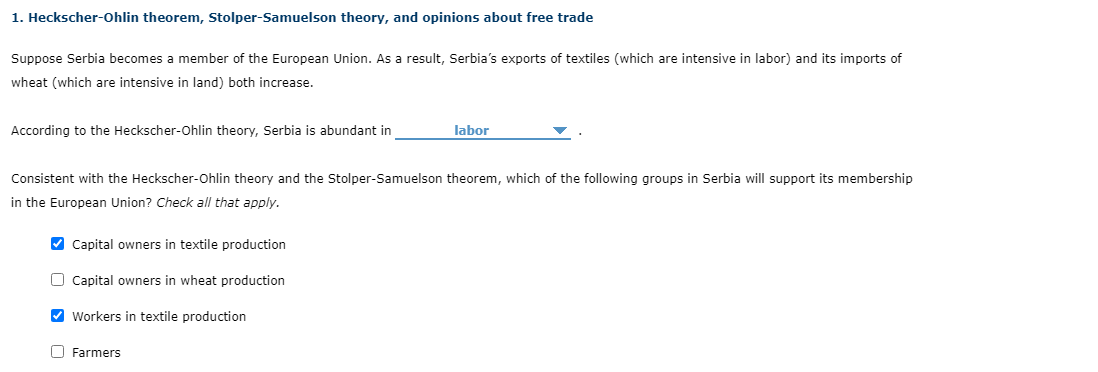 Solved 1. Heckscher-Ohlin theorem, Stolper-Samuelson theory, | Chegg.com