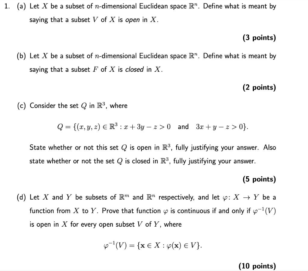 Solved (a) Let X be a subset of n-dimensional Euclidean | Chegg.com