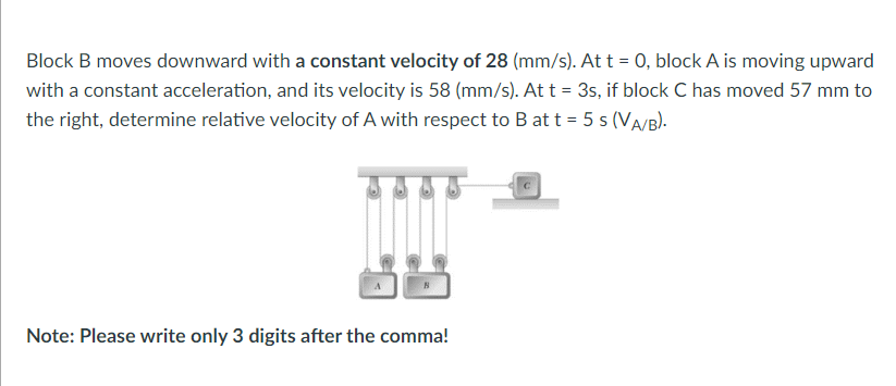 Solved Block B moves downward with a constant velocity of 28 | Chegg.com