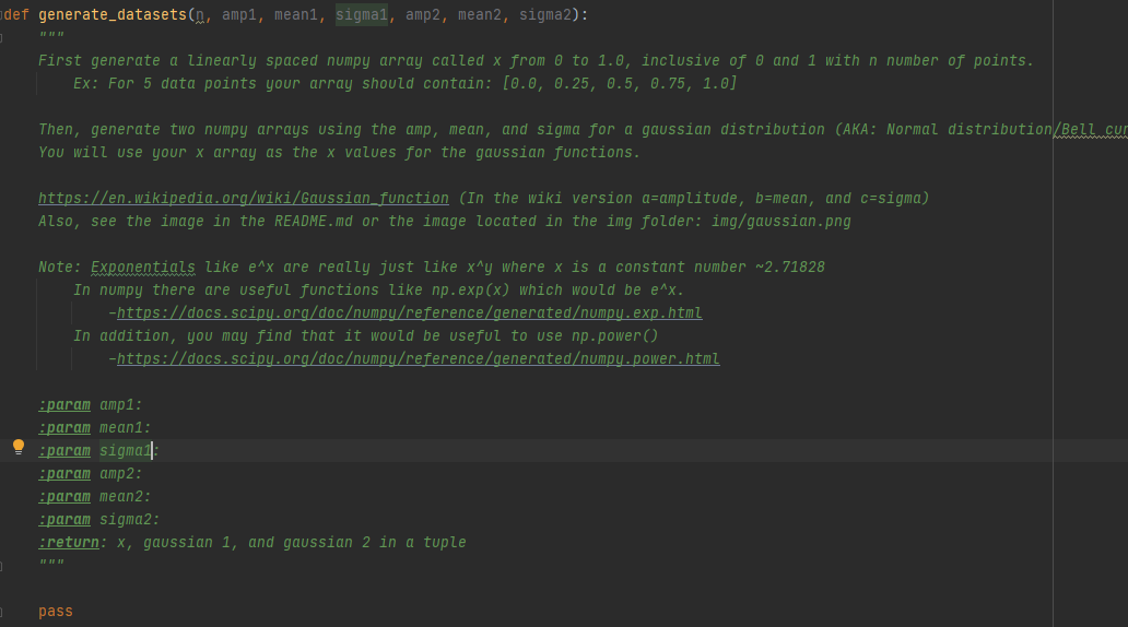 Solved def generate_datasets(n, amp1, mean1, sigma1, amp2, | Chegg.com