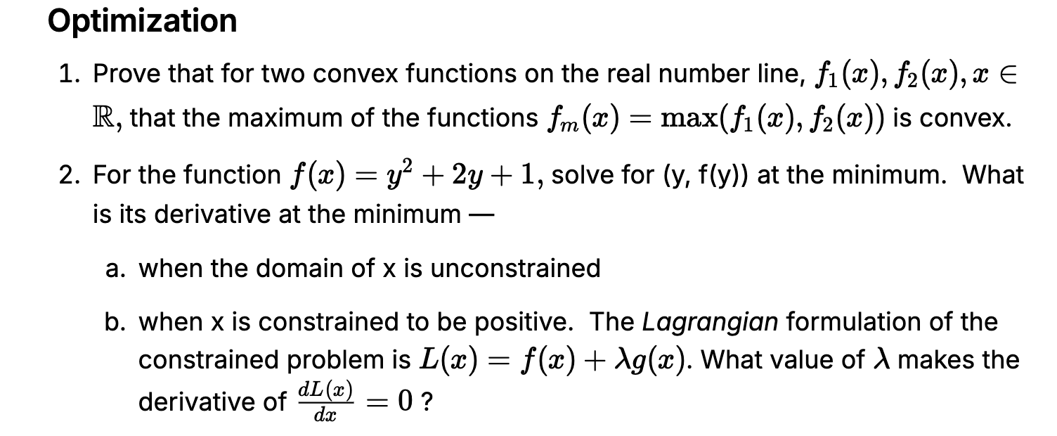 Solved OptimizationProve that for two convex functions on | Chegg.com