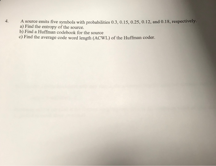 Solved A source emits five symbols with probabilities 0.3, | Chegg.com