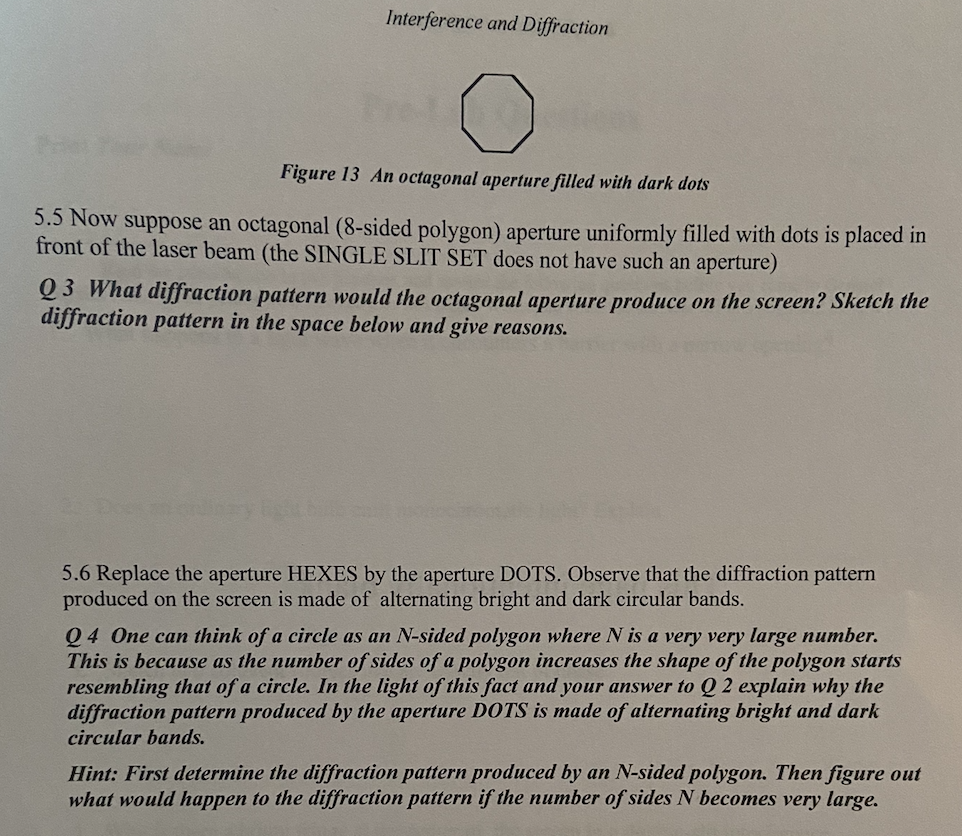 Interference and Diffraction Figure 13 An octagonal | Chegg.com