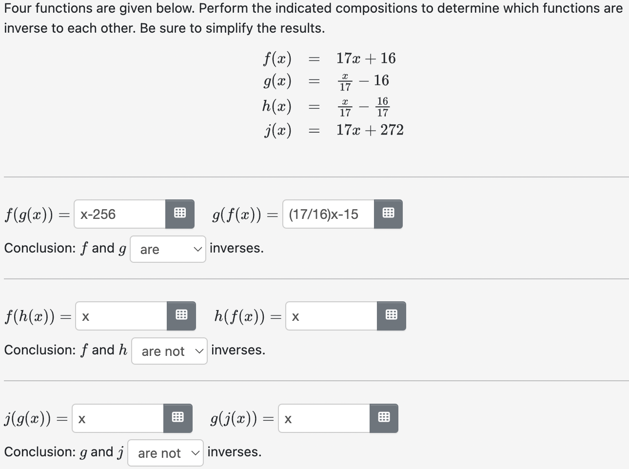 Solved Four functions are given below. Perform the indicated | Chegg.com