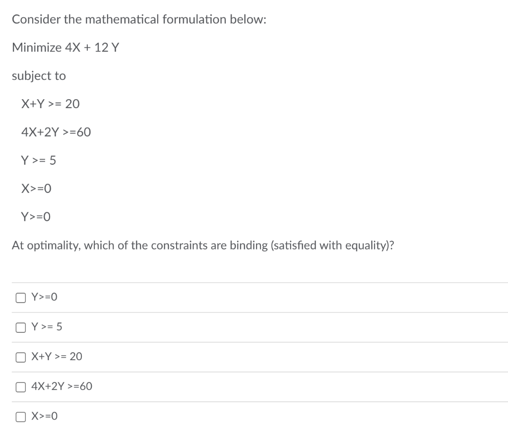 Solved Consider the mathematical formulation below: Minimize | Chegg.com