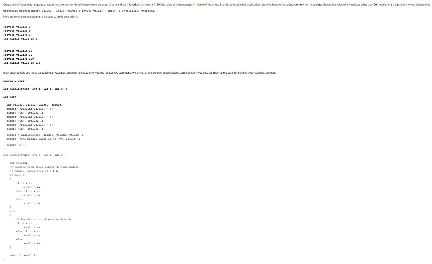 Solved procedure middleFinder ( value1 : int16; value2 : | Chegg.com