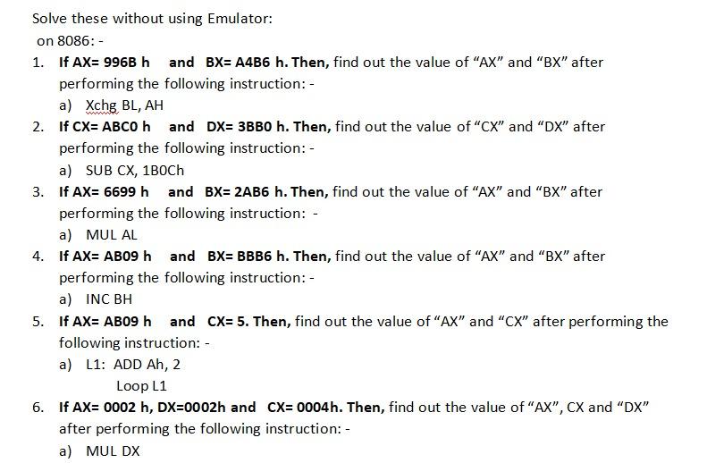 Solved Solve these without using Emulator: on 8086:- 1. If | Chegg.com