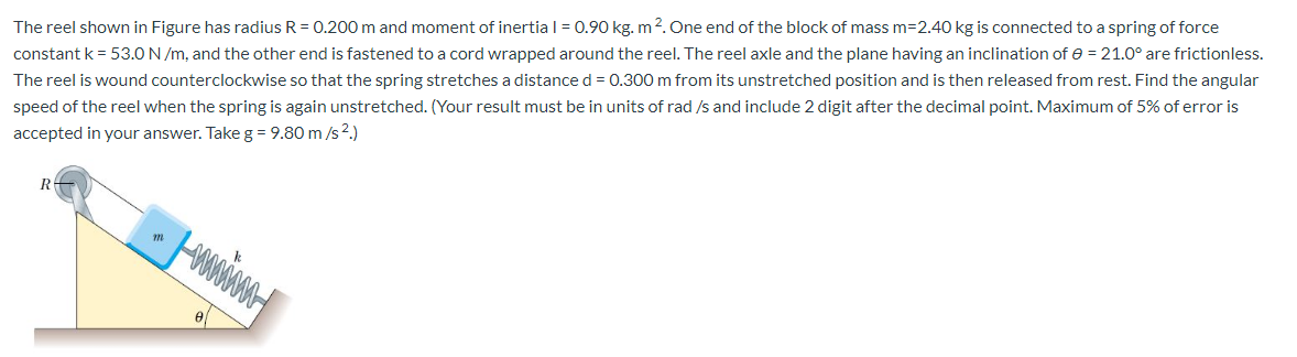 Solved The reel shown in Figure has radius R=0.200 m and | Chegg.com
