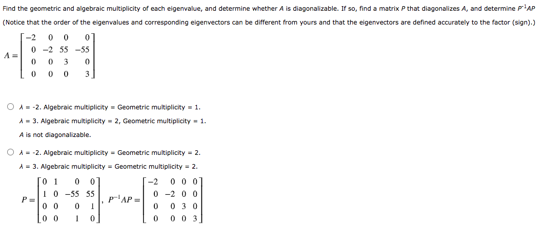 Solved Find the geometric and algebraic multiplicity of each | Chegg.com