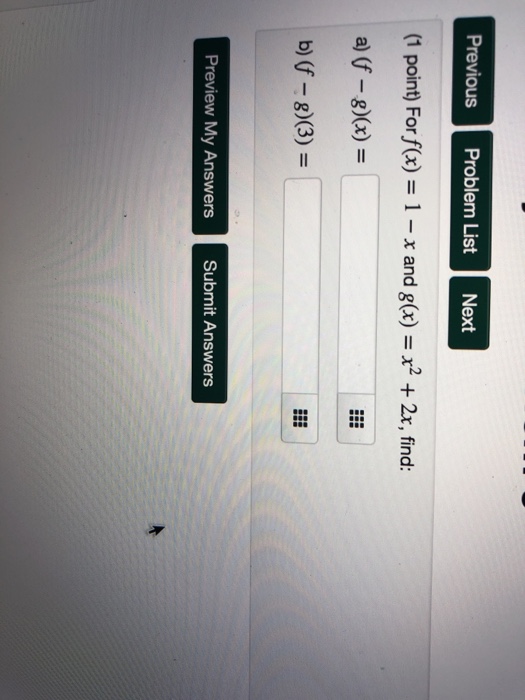 Solved Previous Problem ListNext (1 point) Forf(x) = 1-x and | Chegg.com