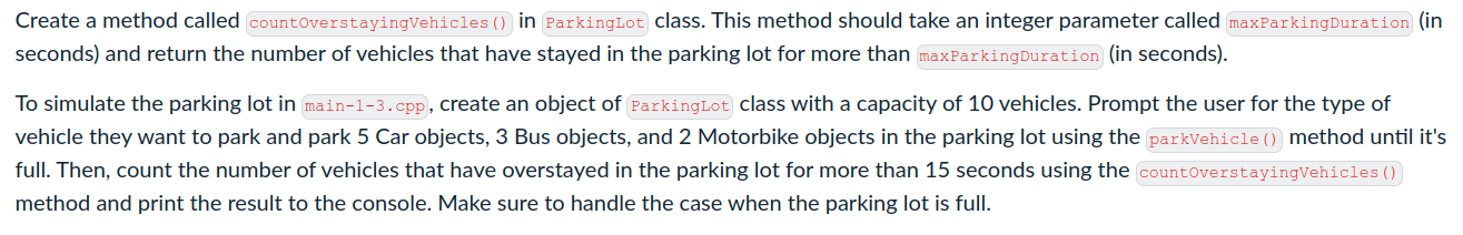 Solved Your task is to develop a parking lot simulation | Chegg.com