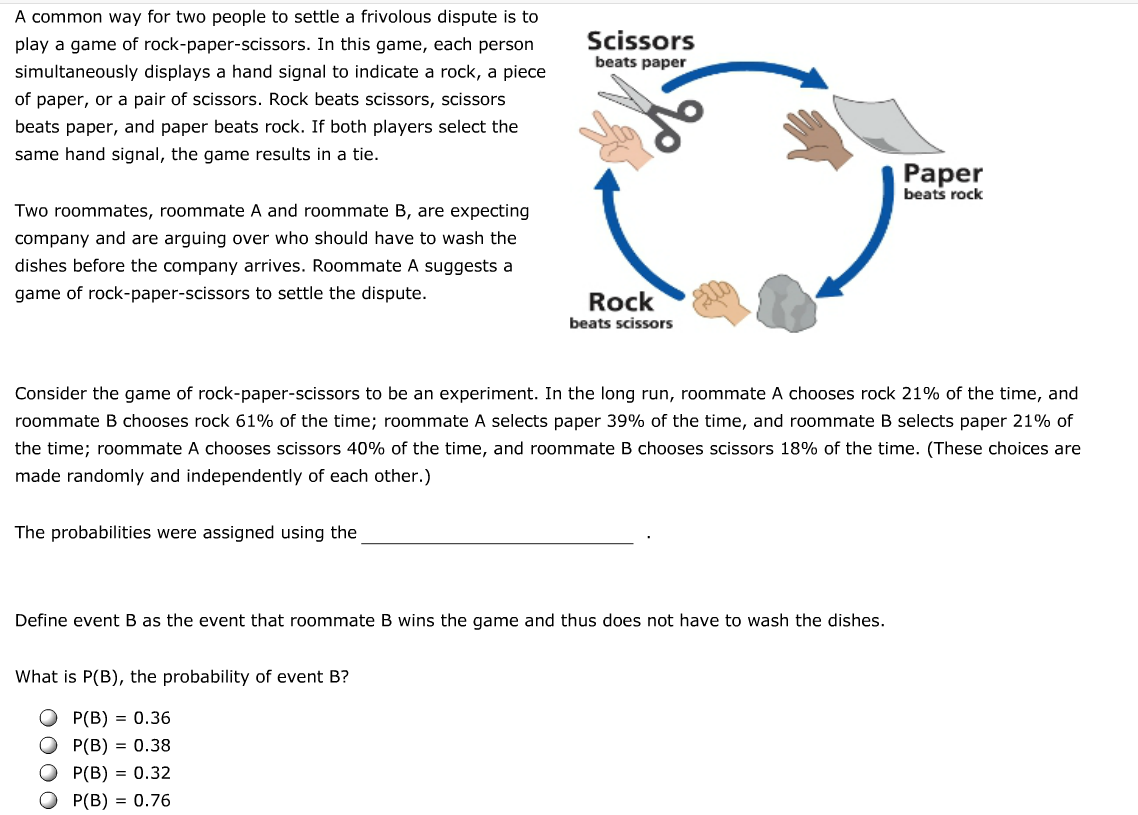 Solved Scissors beats paper A common way for two people to | Chegg.com