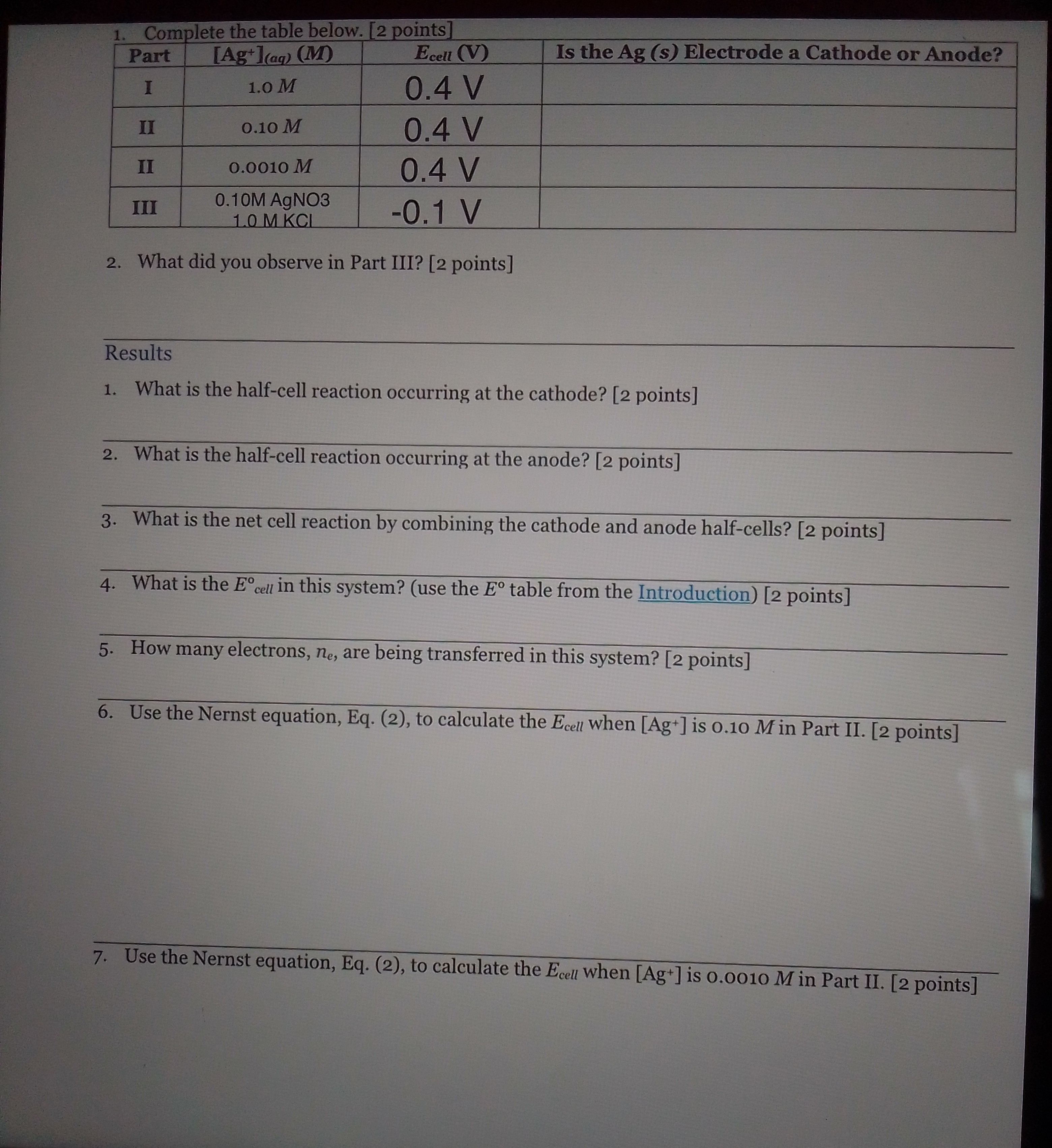 Solved Complete the table below. [2 ﻿points]What did you | Chegg.com