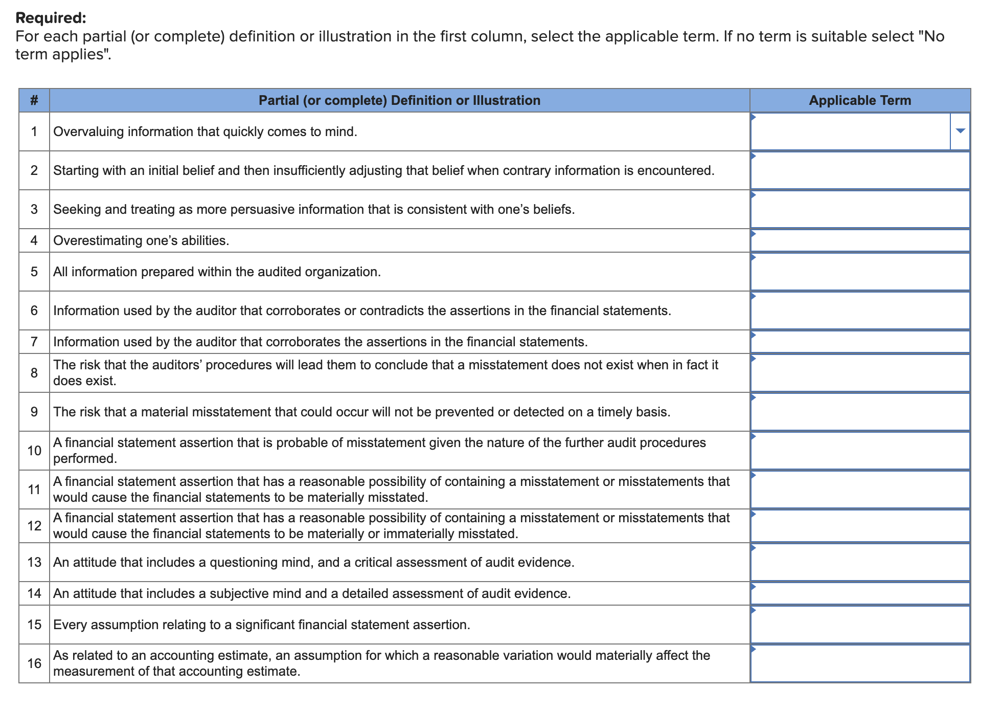 Solved For each partial (or complete) definition or | Chegg.com