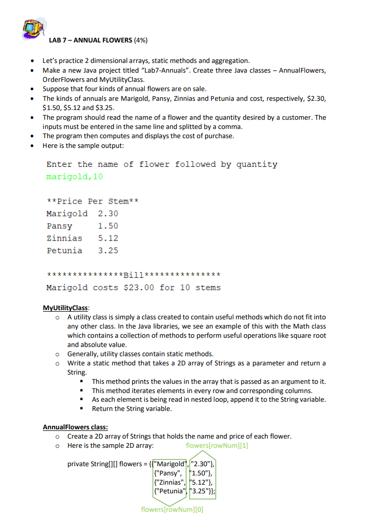 Solved LAB 7 - ANNUAL FLOWERS (4\%) - Let's practice 2 | Chegg.com