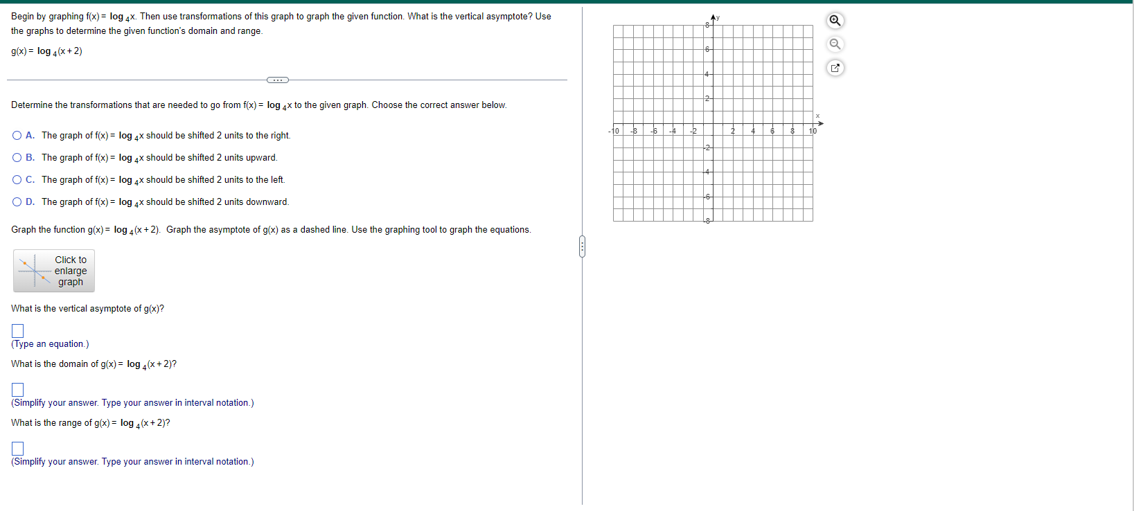 Solved Begin by graphing f(x)=log4x. Then use | Chegg.com