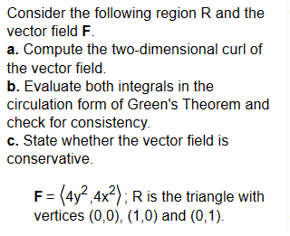 Solved Consider the following region R and the vector field | Chegg.com