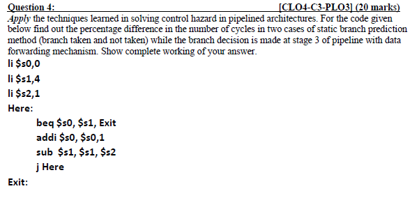 Question 4: [CL04-C3-PLO3] (20 marks) Apply the | Chegg.com