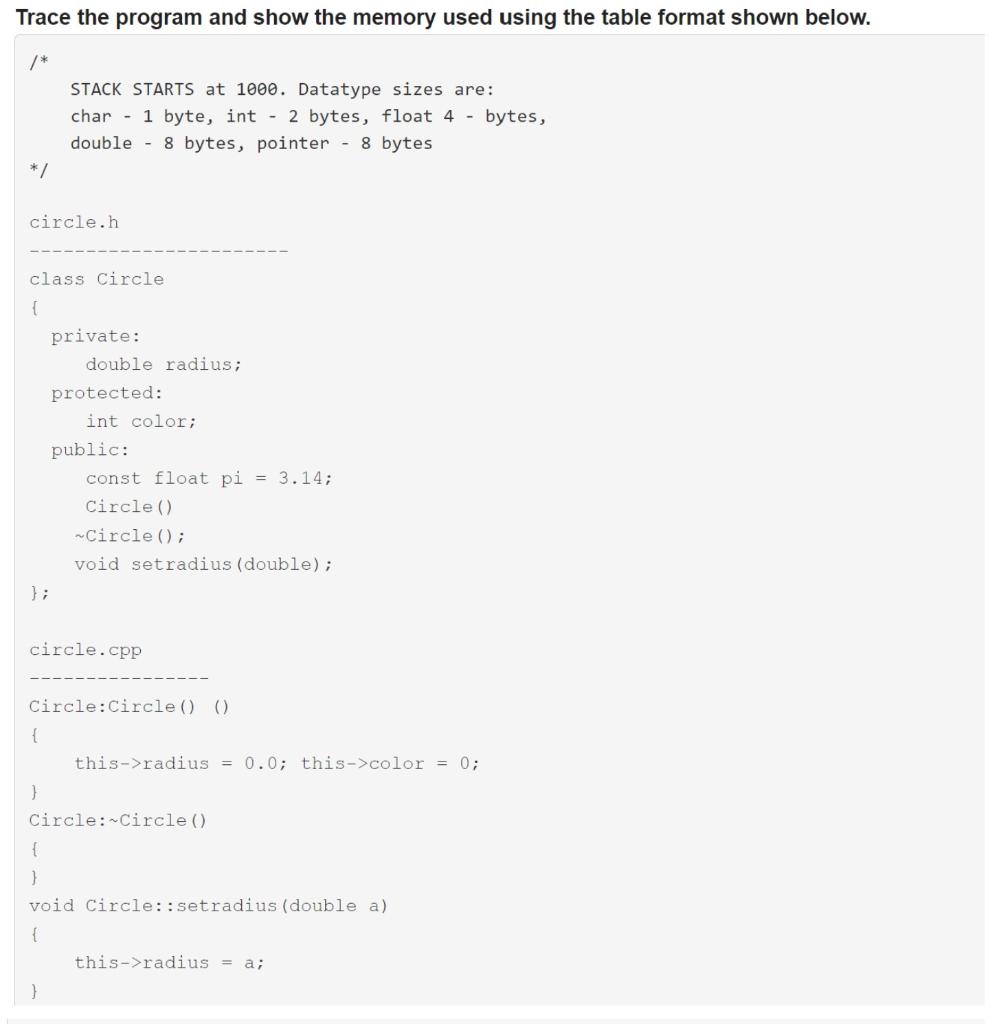 Trace the program and show the memory used using the | Chegg.com