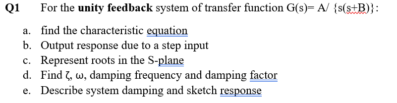Solved Q1 For the unity feedback system of transfer function | Chegg.com